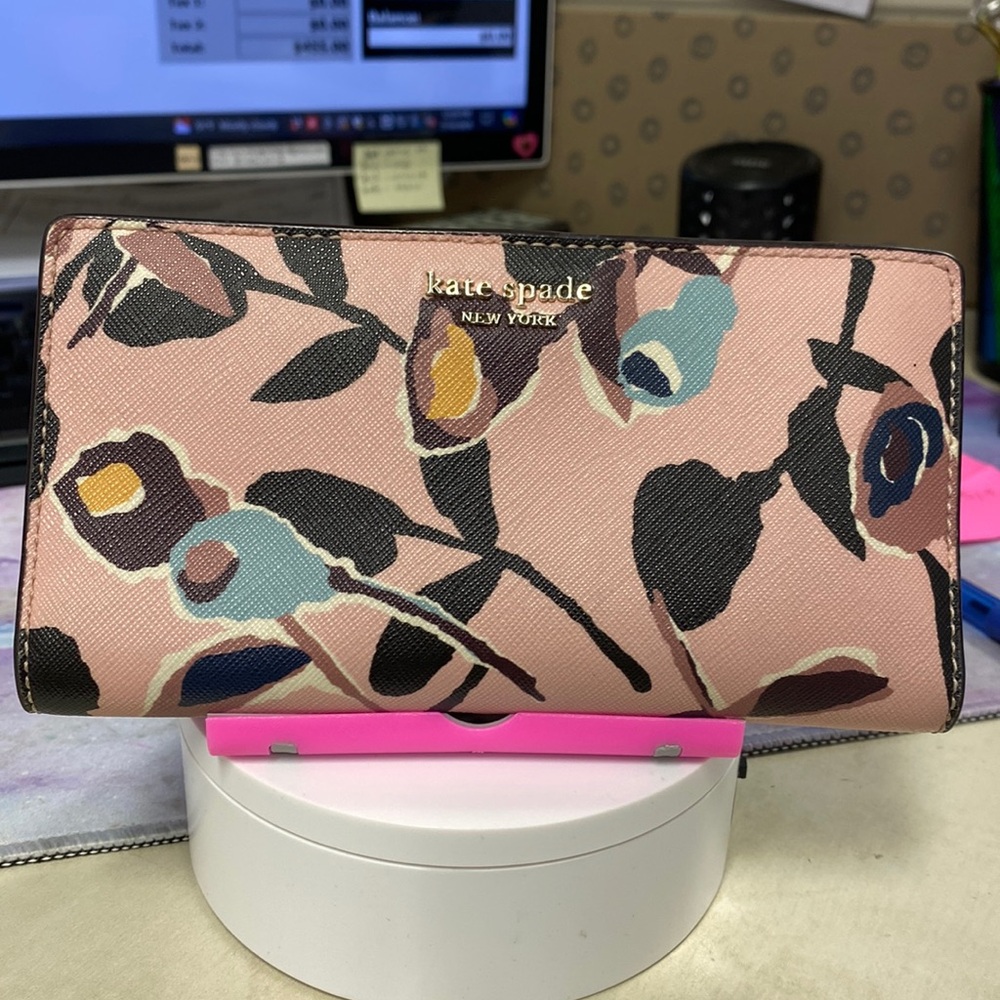 Kate Spade Cameron Paper Rose Large Slim Bifold Walle… - Gem